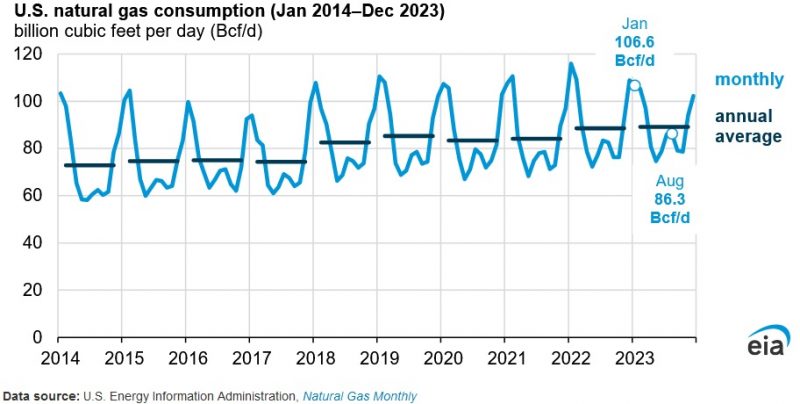 U.S. Natural Gas Consumption at Record Levels During 2023: EIA